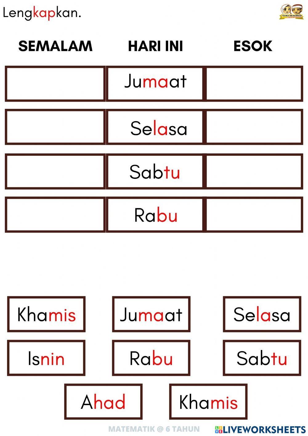 1337741 | MATH : Hari dalam seminggu | tadikaannawwar