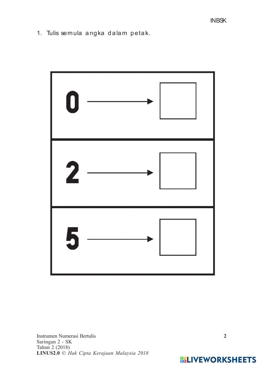 Saringan NUMERASI TAHUN 2 worksheet | Live Worksheets
