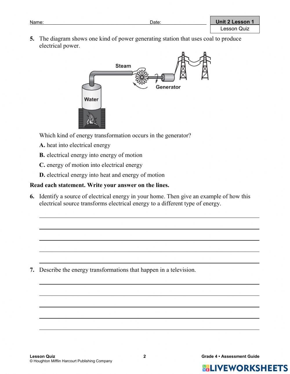 Unit 2 lesson 1 quiz worksheet | Live Worksheets