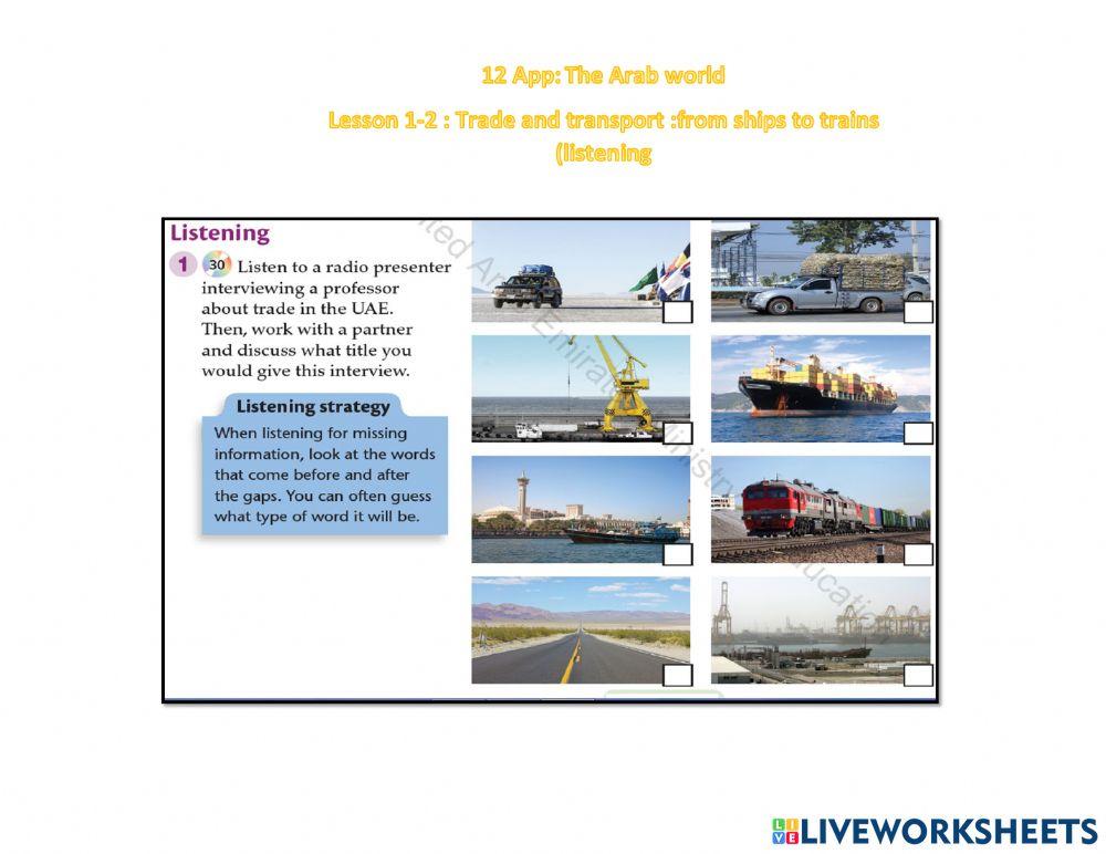 Lesson 1-2 Trade and transport :from ships to trains worksheet | Live ...