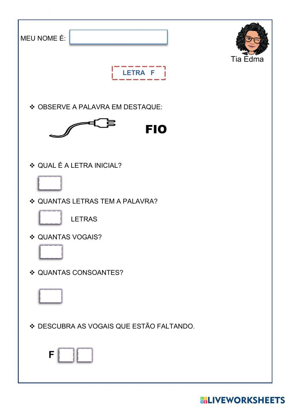Letra f online worksheet for PRÉ III | Live Worksheets