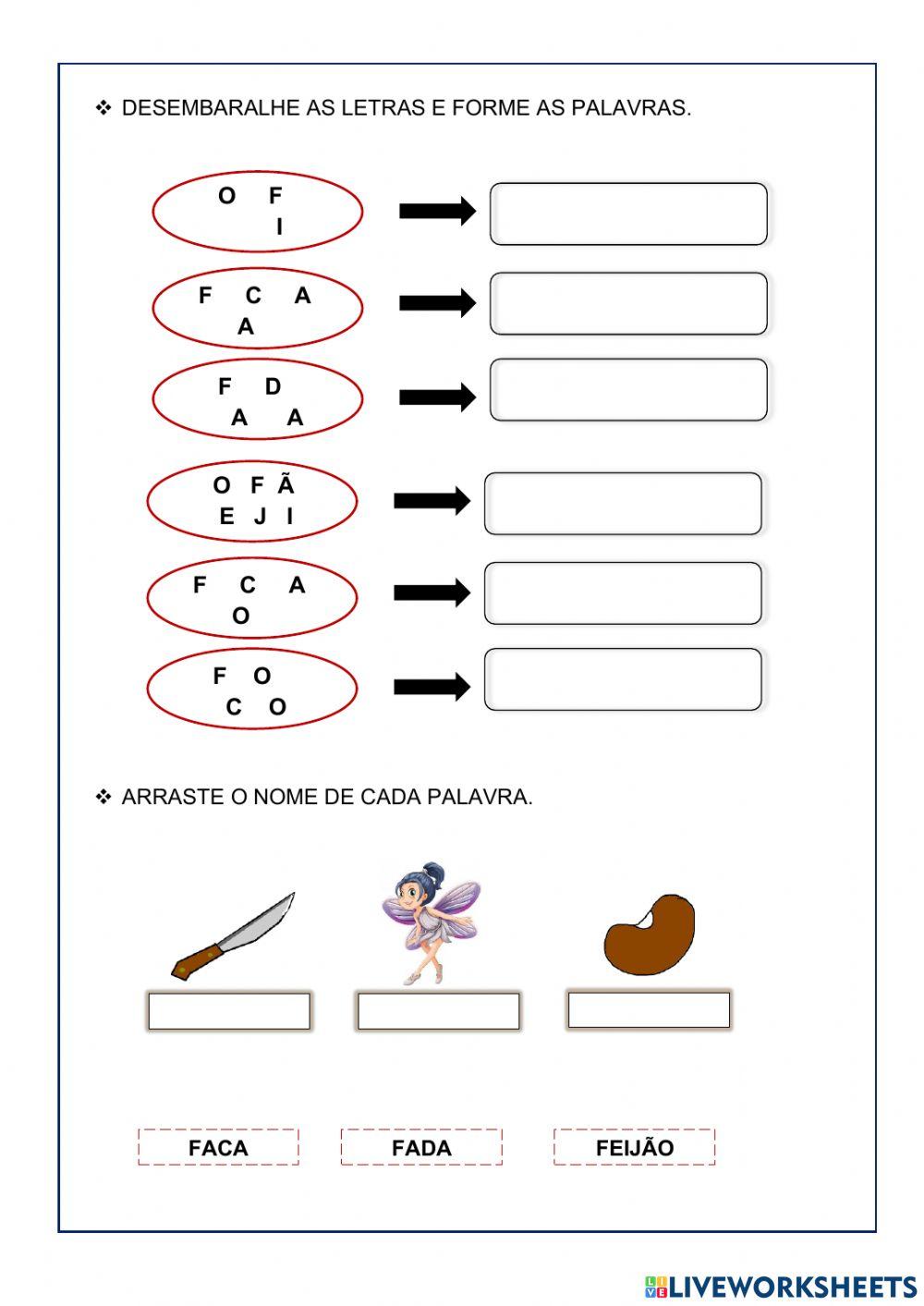 Letra f online worksheet for PRÉ III | Live Worksheets