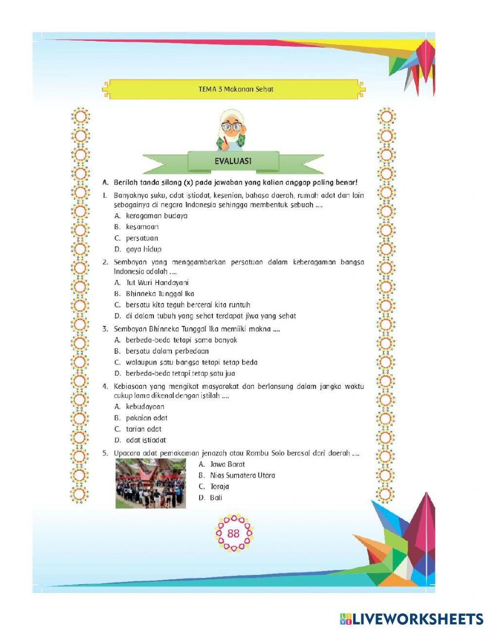 Keragaman Budaya Interactive Activity Live Worksheets