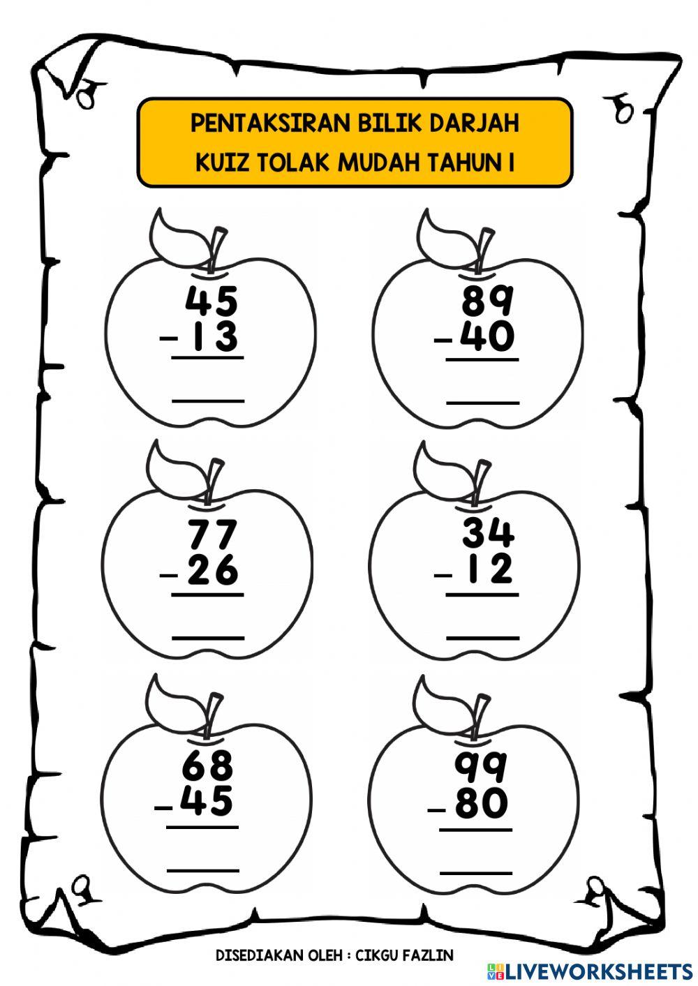 Tolak Mudah | Free Interactive Worksheets | 1338914