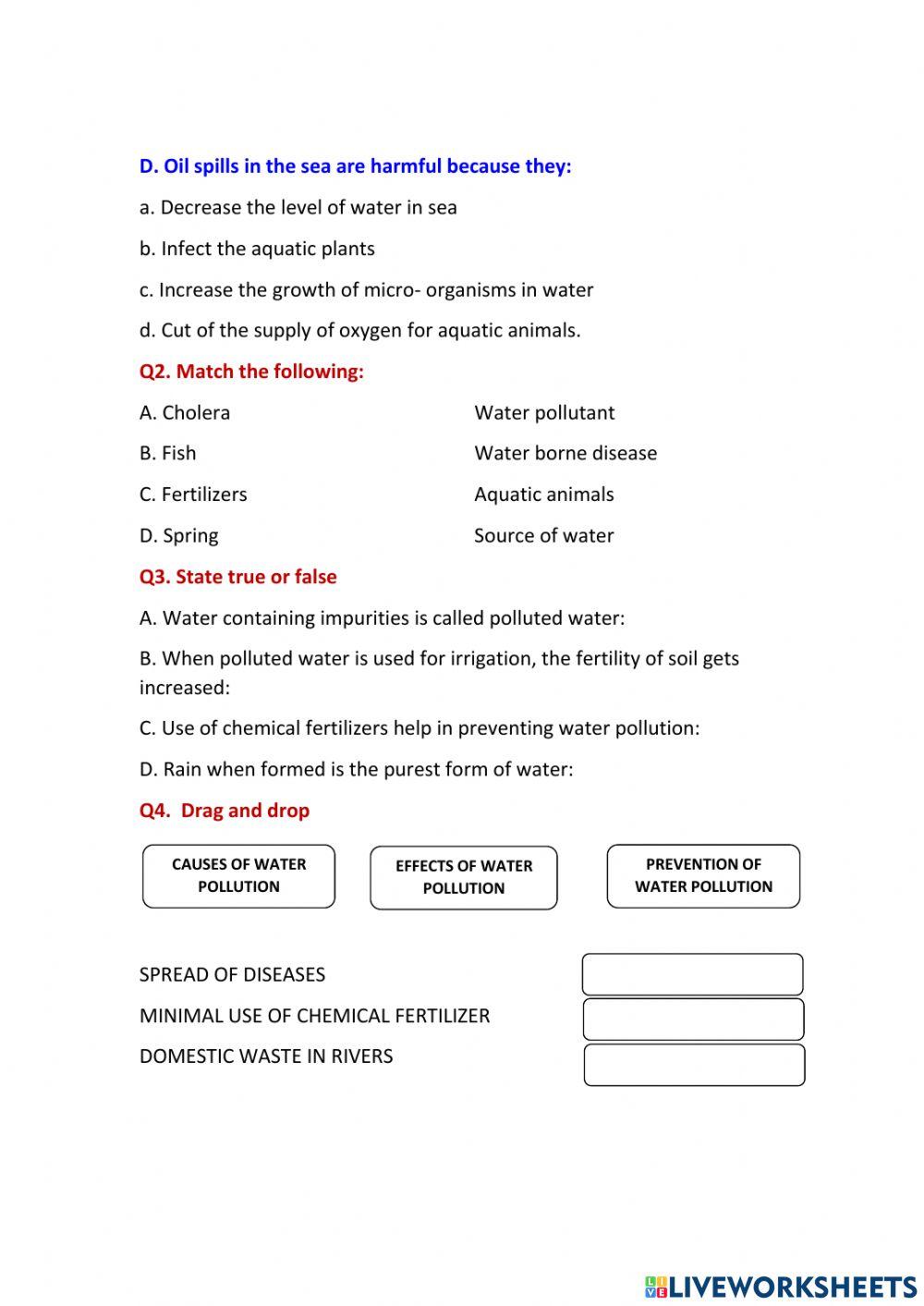 1339176 | Water pollution worksheet | JAGVINDER KAUR