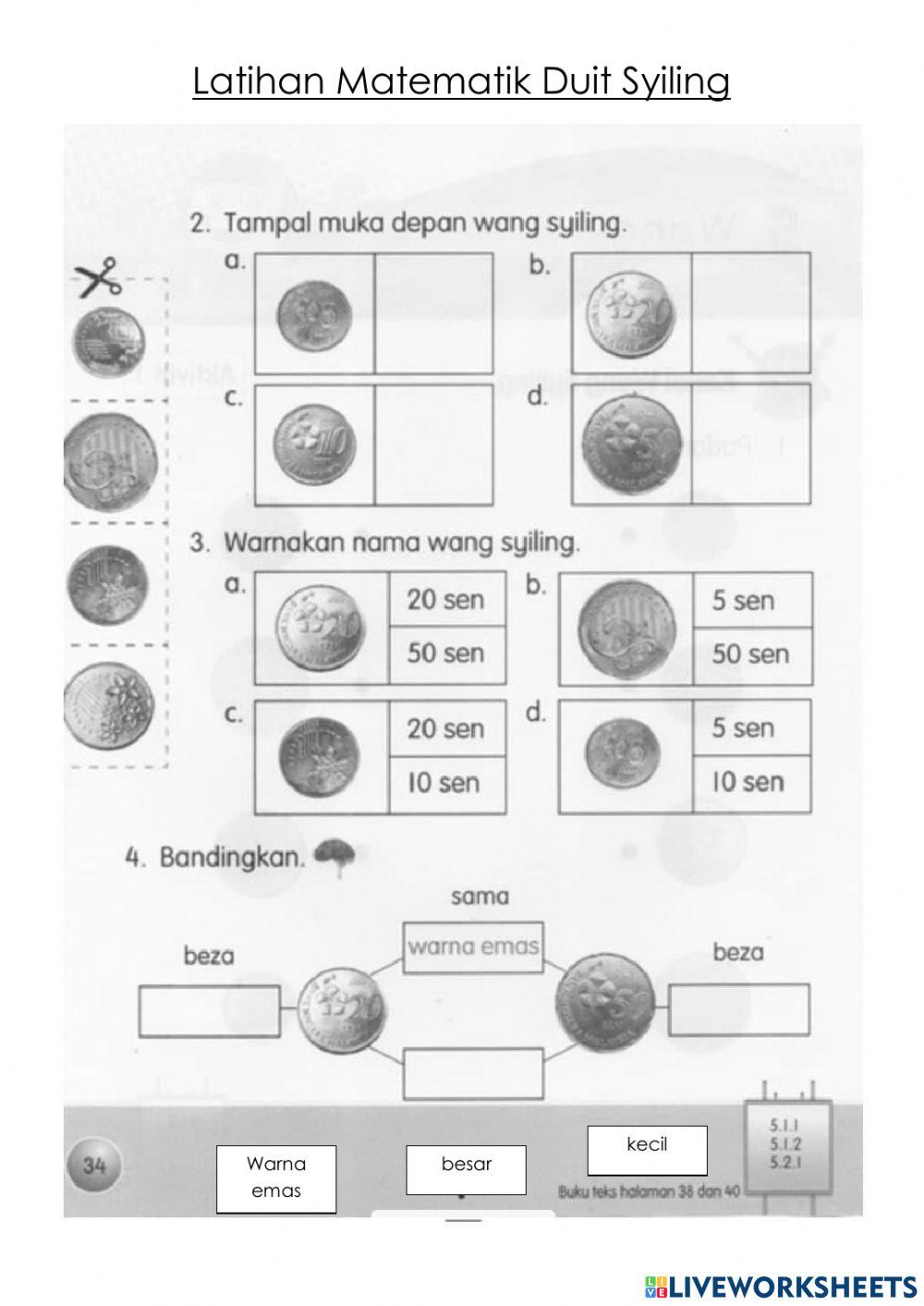 Latihan Duit Syiling interactive worksheet | Live Worksheets