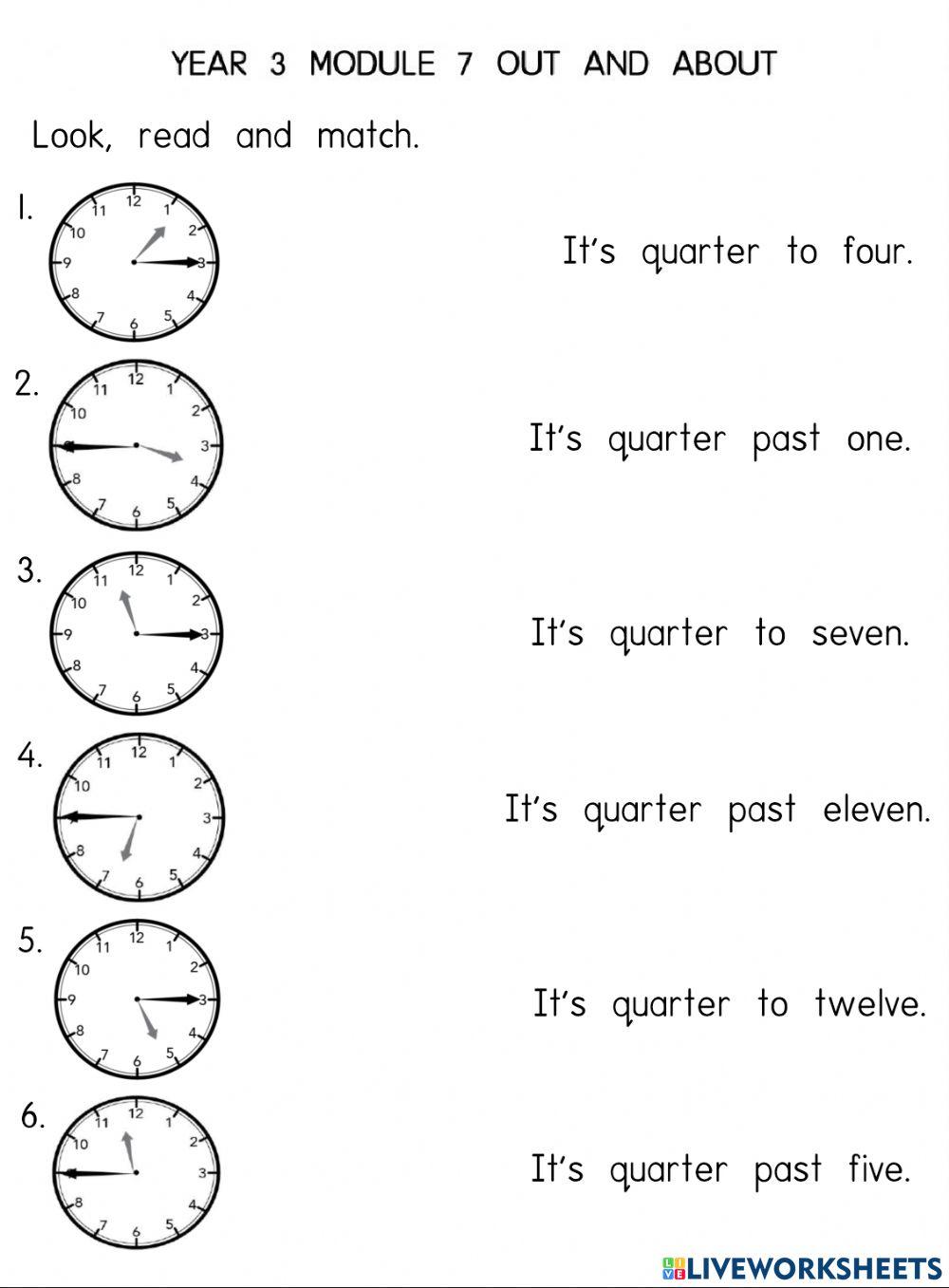 Module 7: Out and About - Time (Quarter past and quarter to) online ...