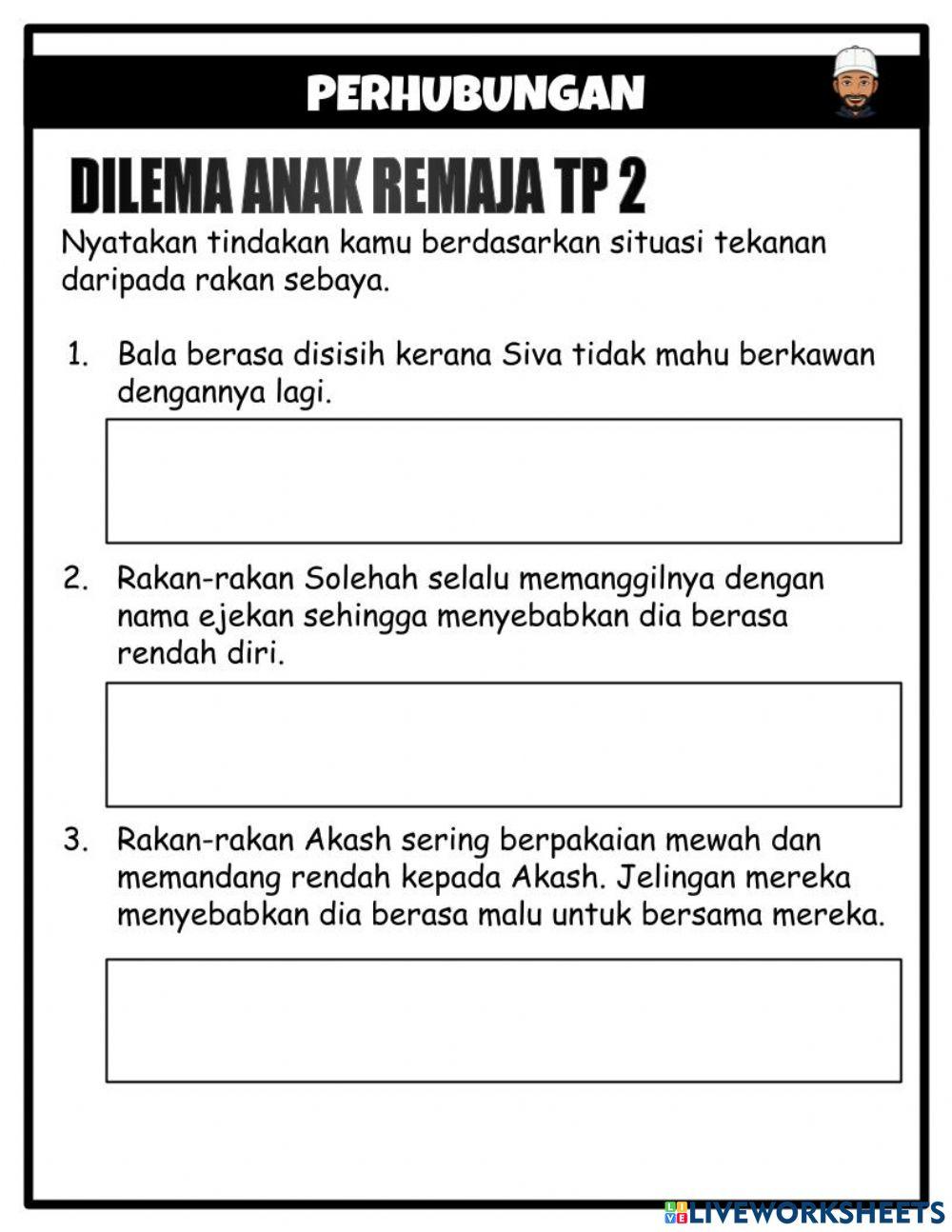 Menerangkan situasi tekanan daripada rakan sebaya worksheet | Live ...