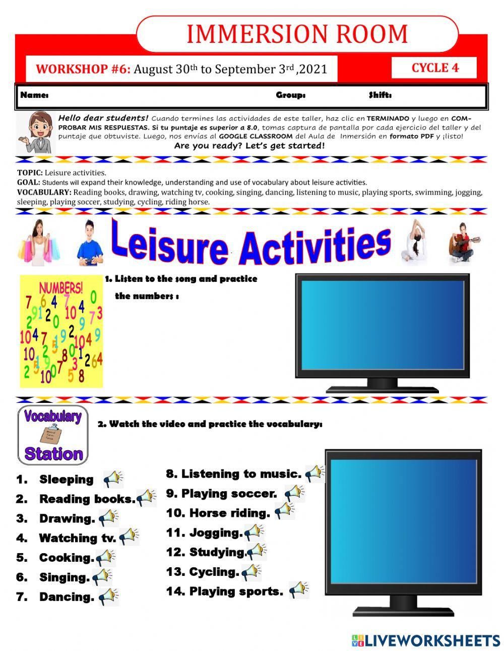 Pdf online worksheet: Leisure Activities | Live Worksheets