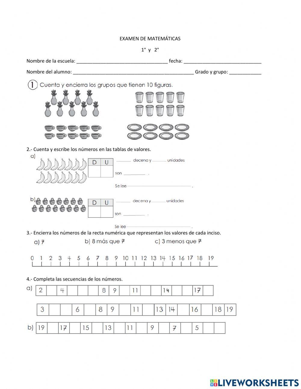 Examen de matemáticas worksheet for Primaria | Live Worksheets