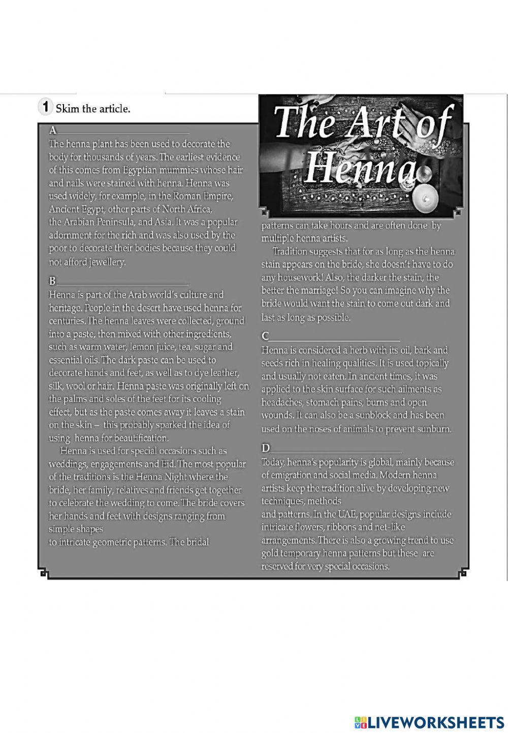 Art of Henna 1339691 | Asya123 | LiveWorksheets