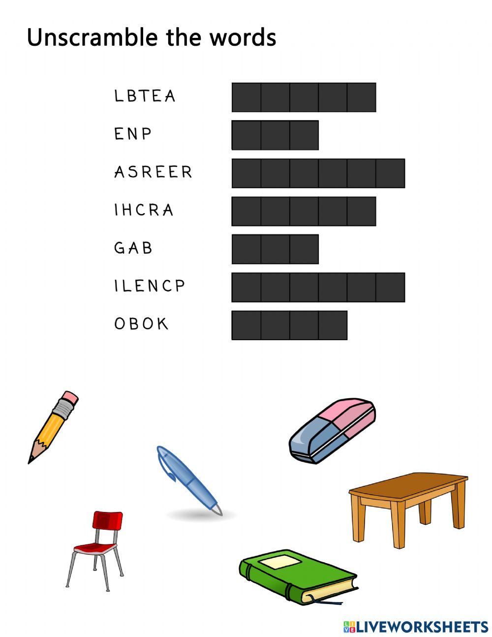 My school objects online worksheet | Live Worksheets