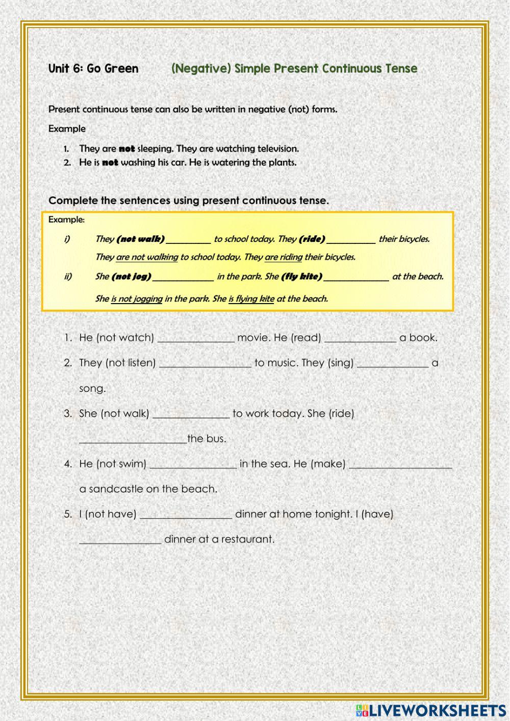 Go Green - Simple Present Continuous Tense activity | Live Worksheets