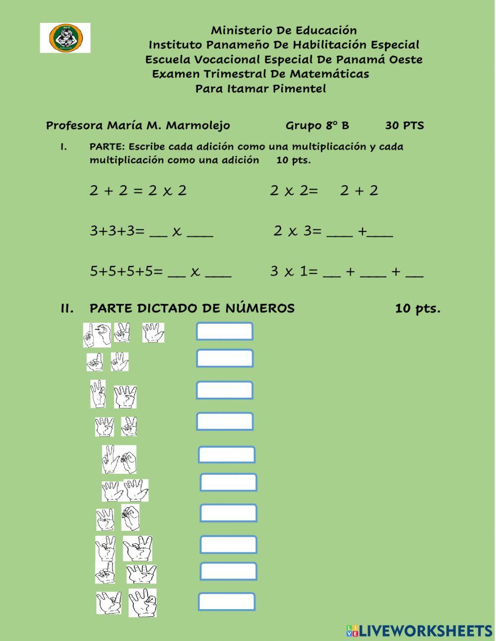 Examen de matemáticas online pdf worksheet | Live Worksheets