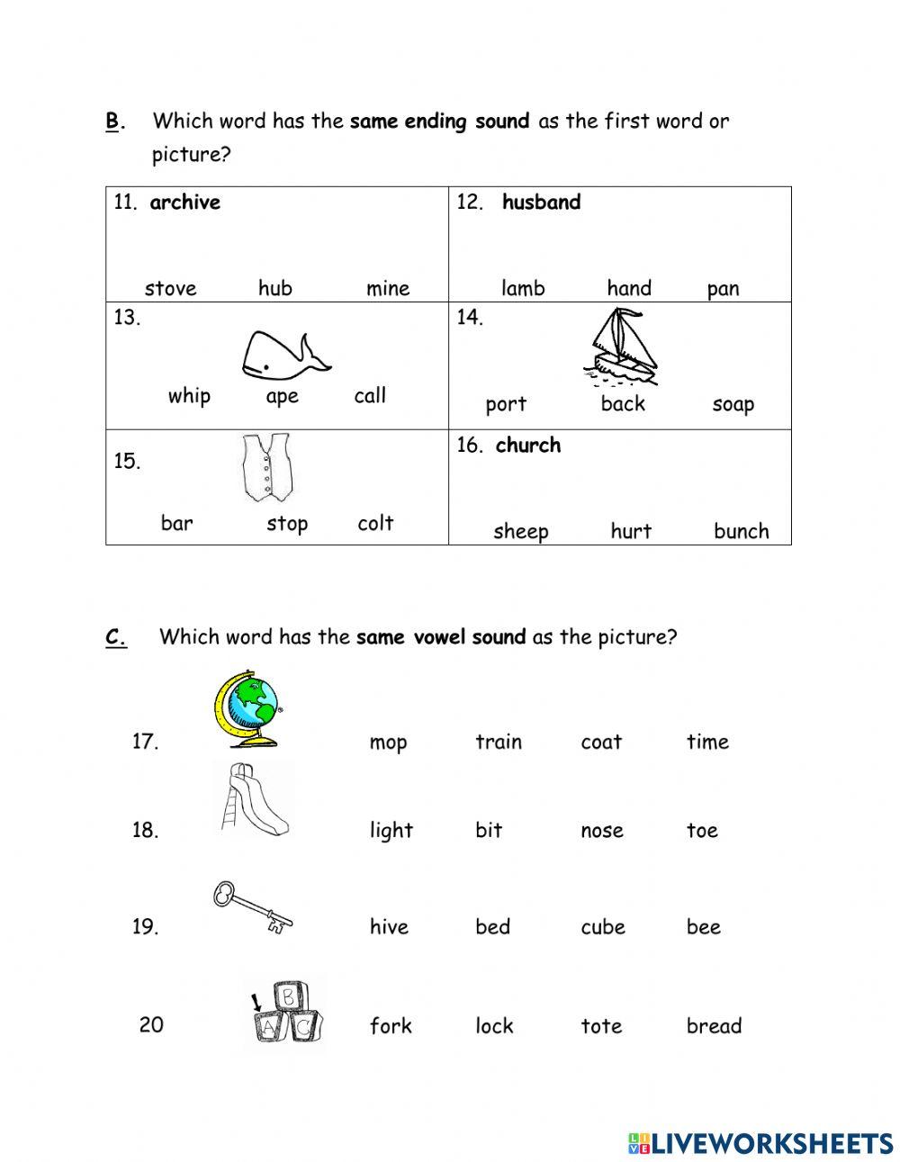 Phonics Test online worksheet | Live Worksheets