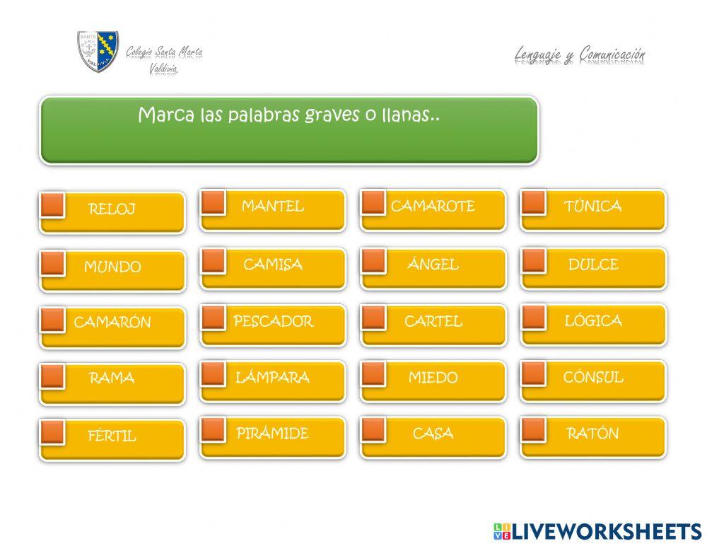 Palabras graves | Free Interactive Worksheets | 1339990