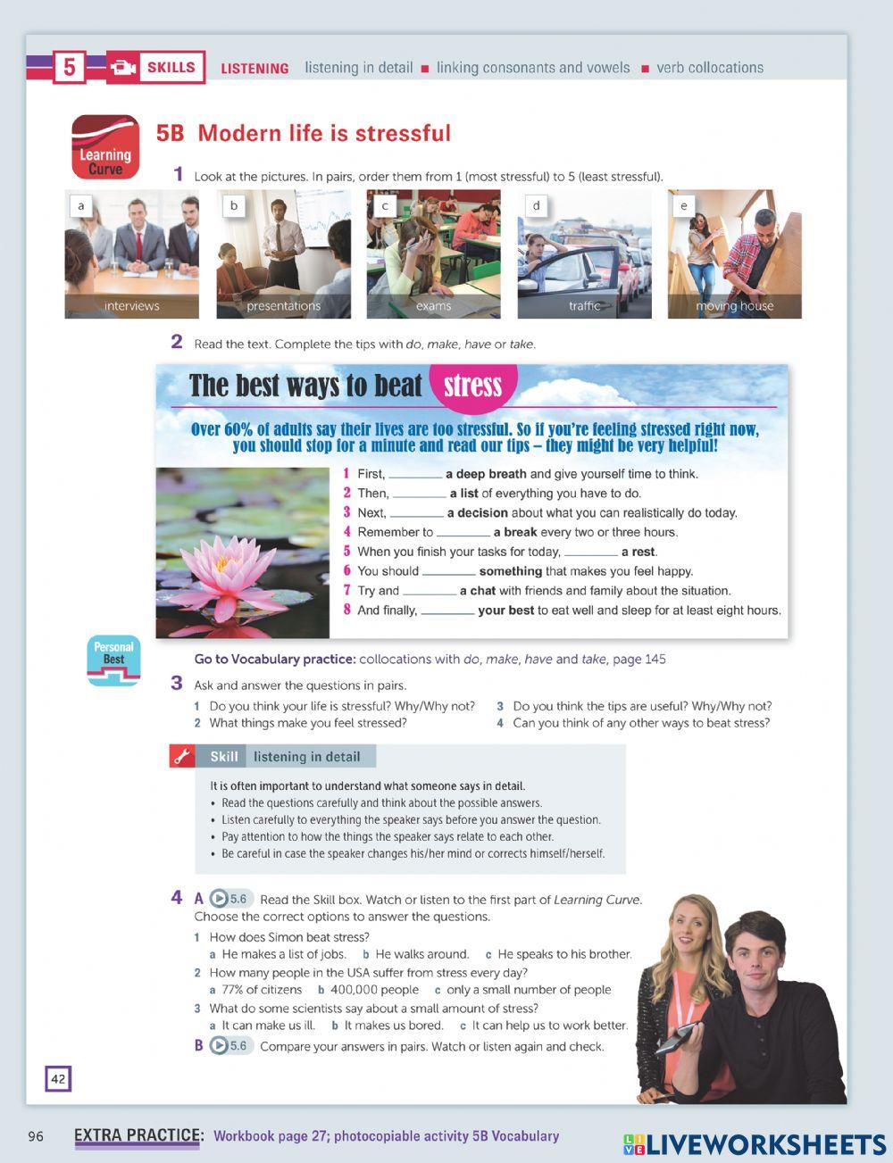 Listening, verb collocations online exercise for | Live Worksheets