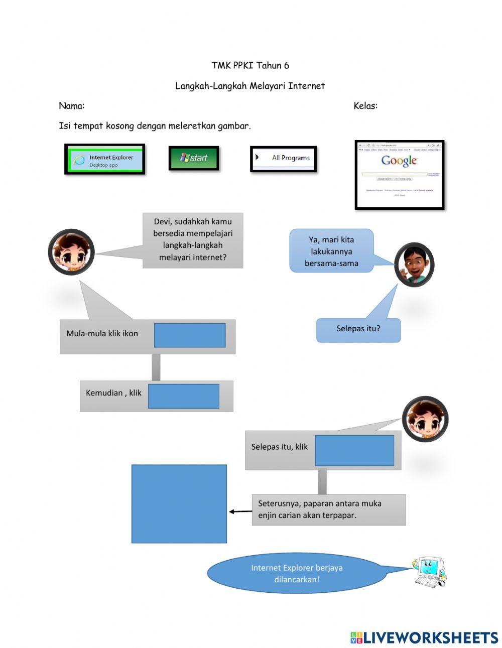 Langkah-Langkah melayari internet worksheet | Live Worksheets