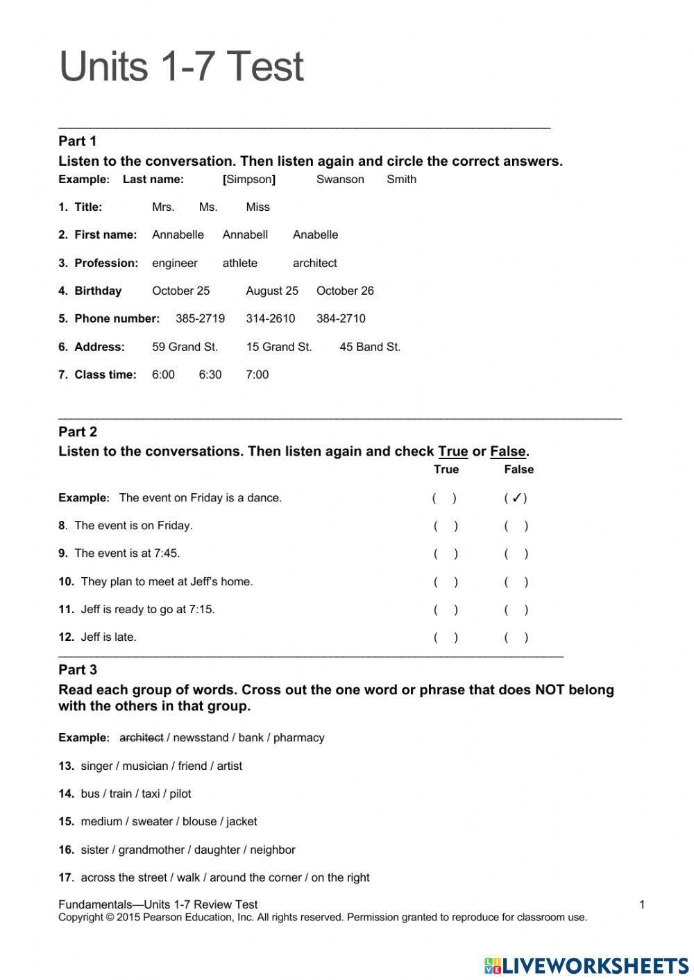 ENGLISH II DIAGNOSTIC TEST online exercise for LEVEL 2 | Live Worksheets
