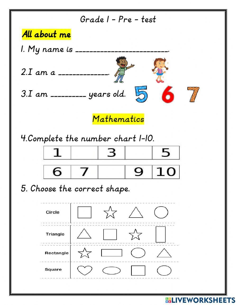 1340253 | Grade 1 - Pre-assessment | SKemp 1340253 | Grade 1 - Pre-assessment | SKemp