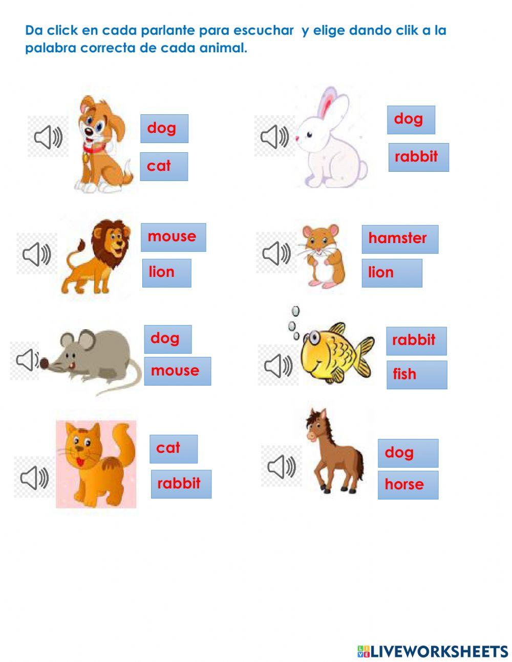 The animals online worksheet for Primero | Live Worksheets