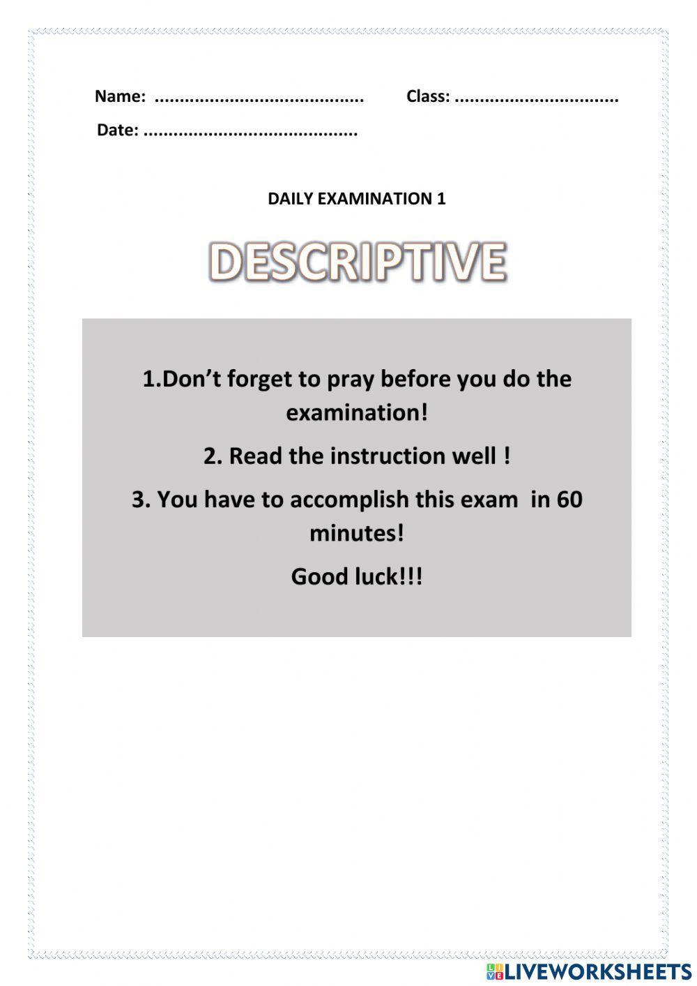 Descriptive Text: Daily Examination for X 5 3880707