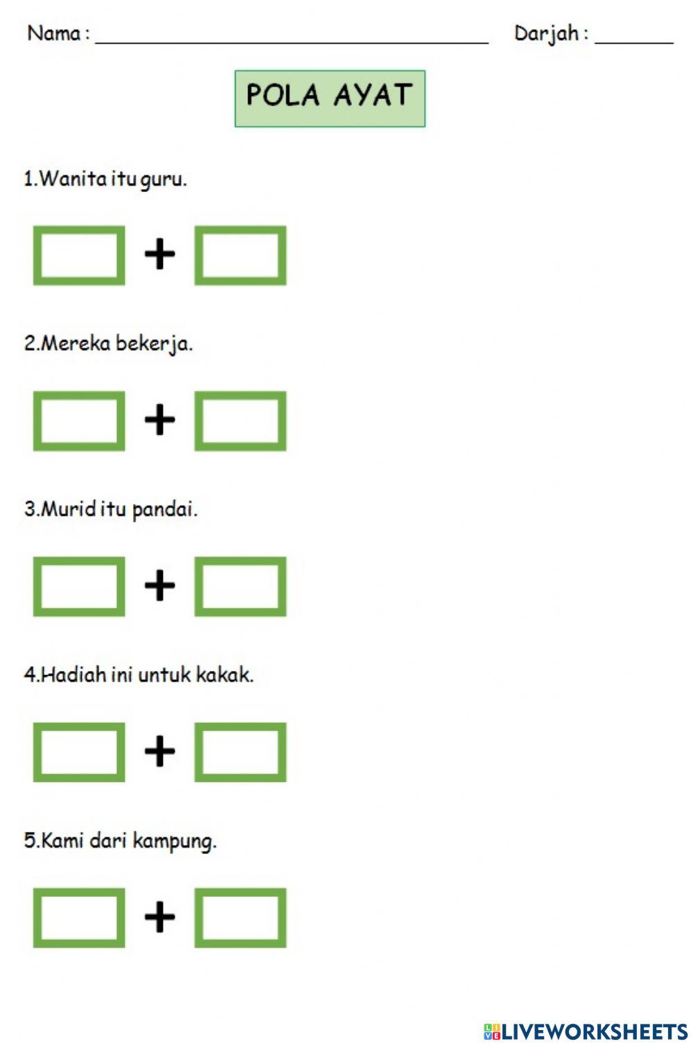 Pola Ayat Bahasa Melayu (BM) exercise | Live Worksheets