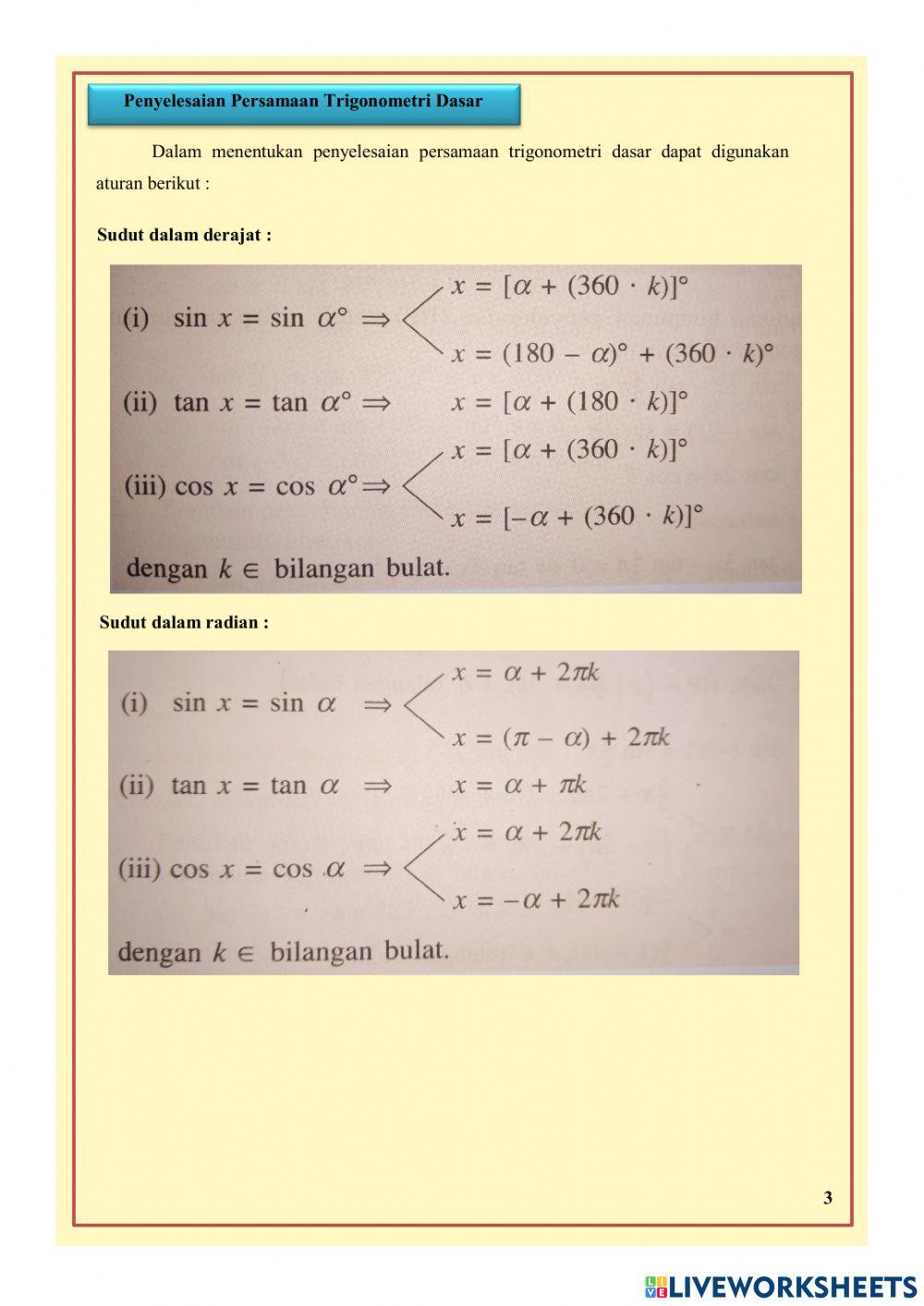 Persamaan Trigo… | Free Interactive Worksheets | 1377381