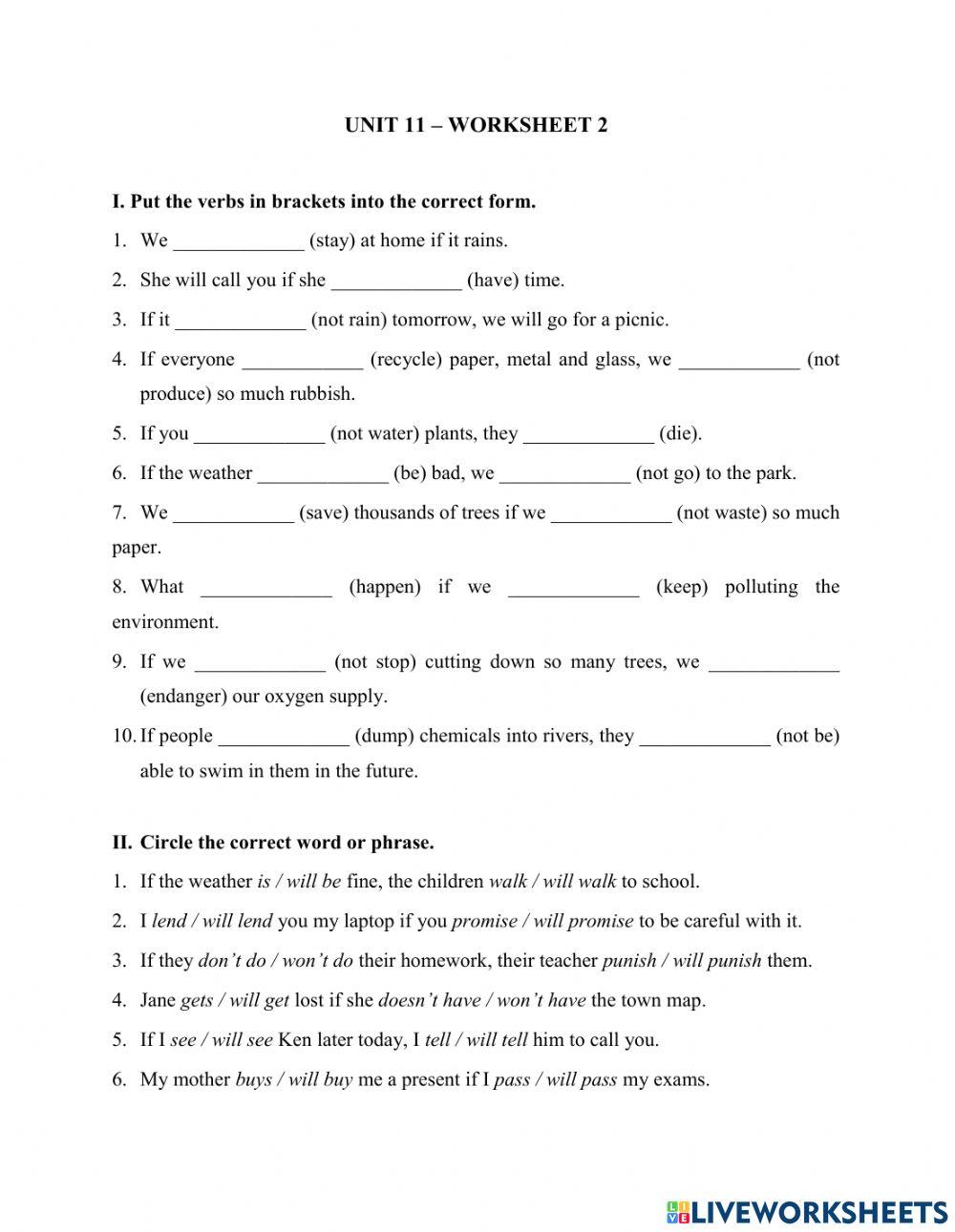 Unit 11 - Worksheet 2 - Grade 6 worksheet | Live Worksheets