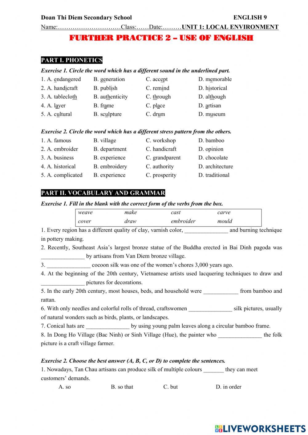U1 - Further practice 2 worksheet | Live Worksheets