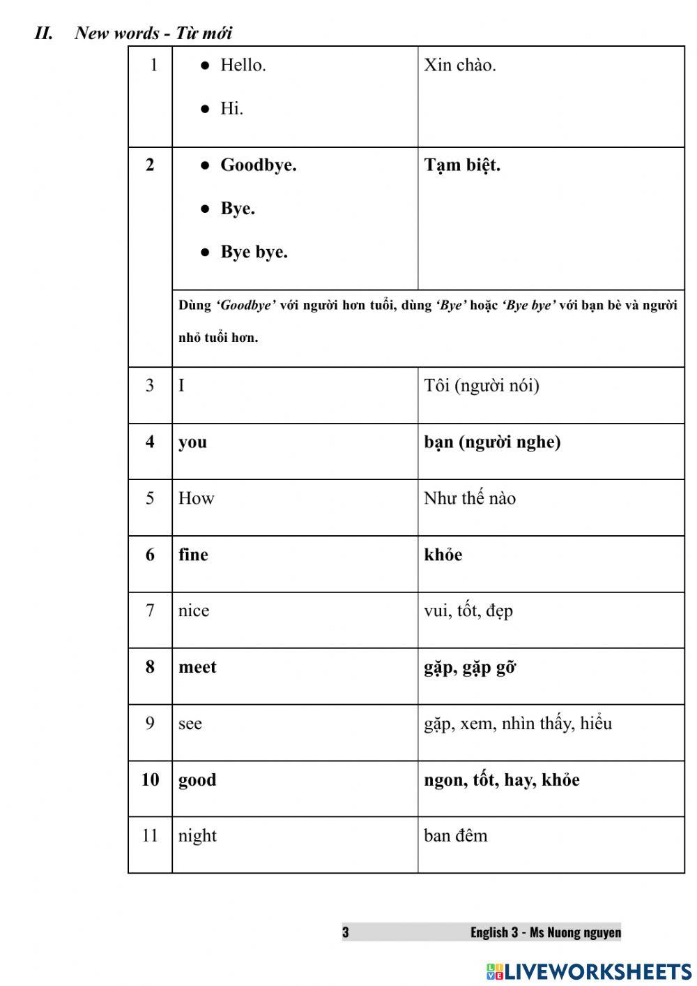 E3U1 Hello (liv… | Free Interactive Worksheets | 1375391