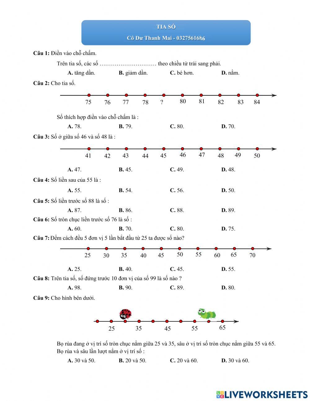 T2.C2.B1. Tia số | Free Interactive Worksheets | 3882342