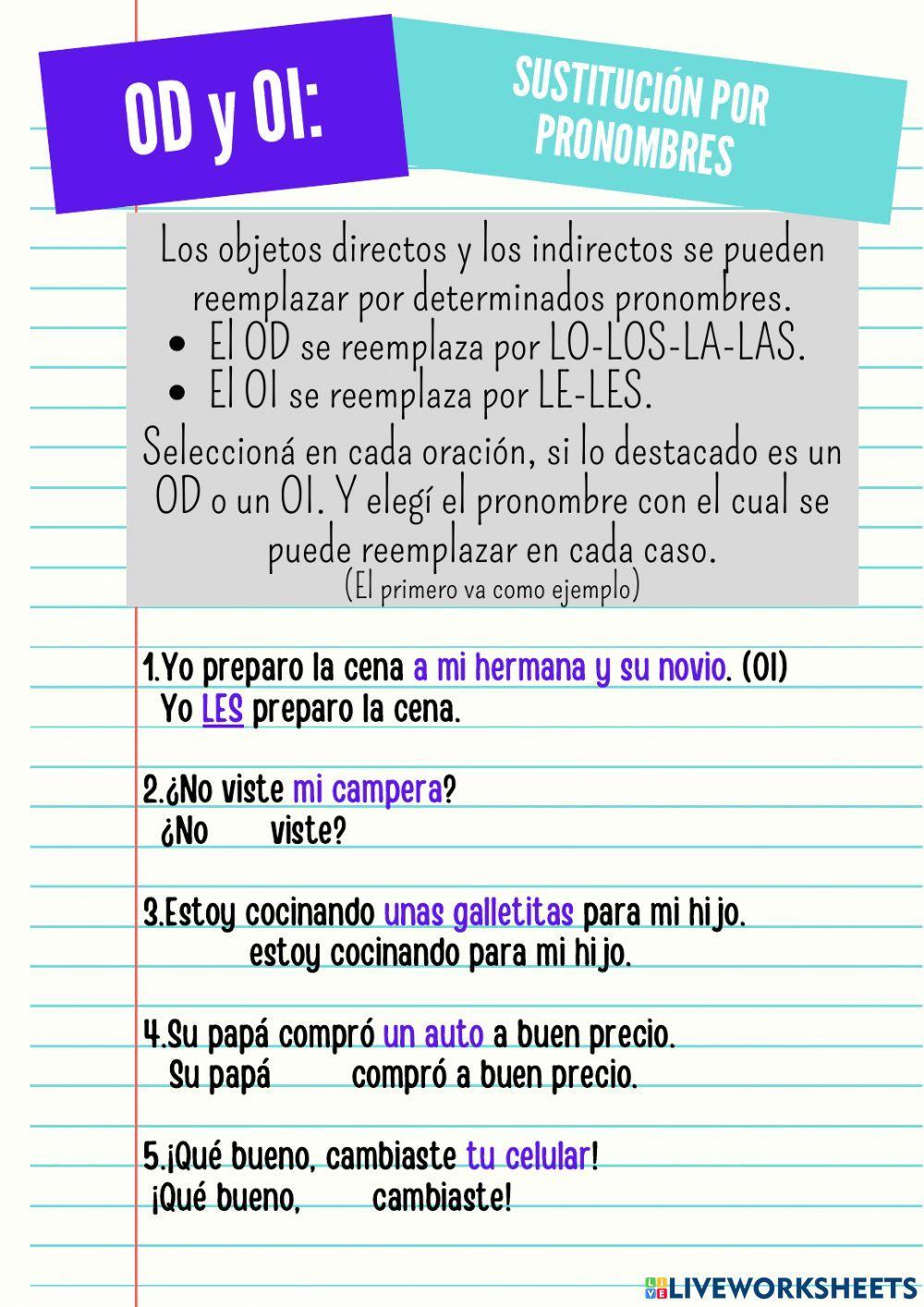 OD y OI: sustit… | Free Interactive Worksheets | 1377710