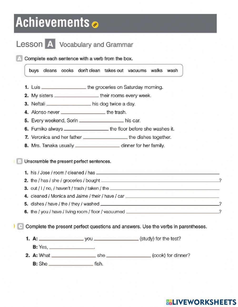 Unit 11 lesson A worksheet | Live Worksheets