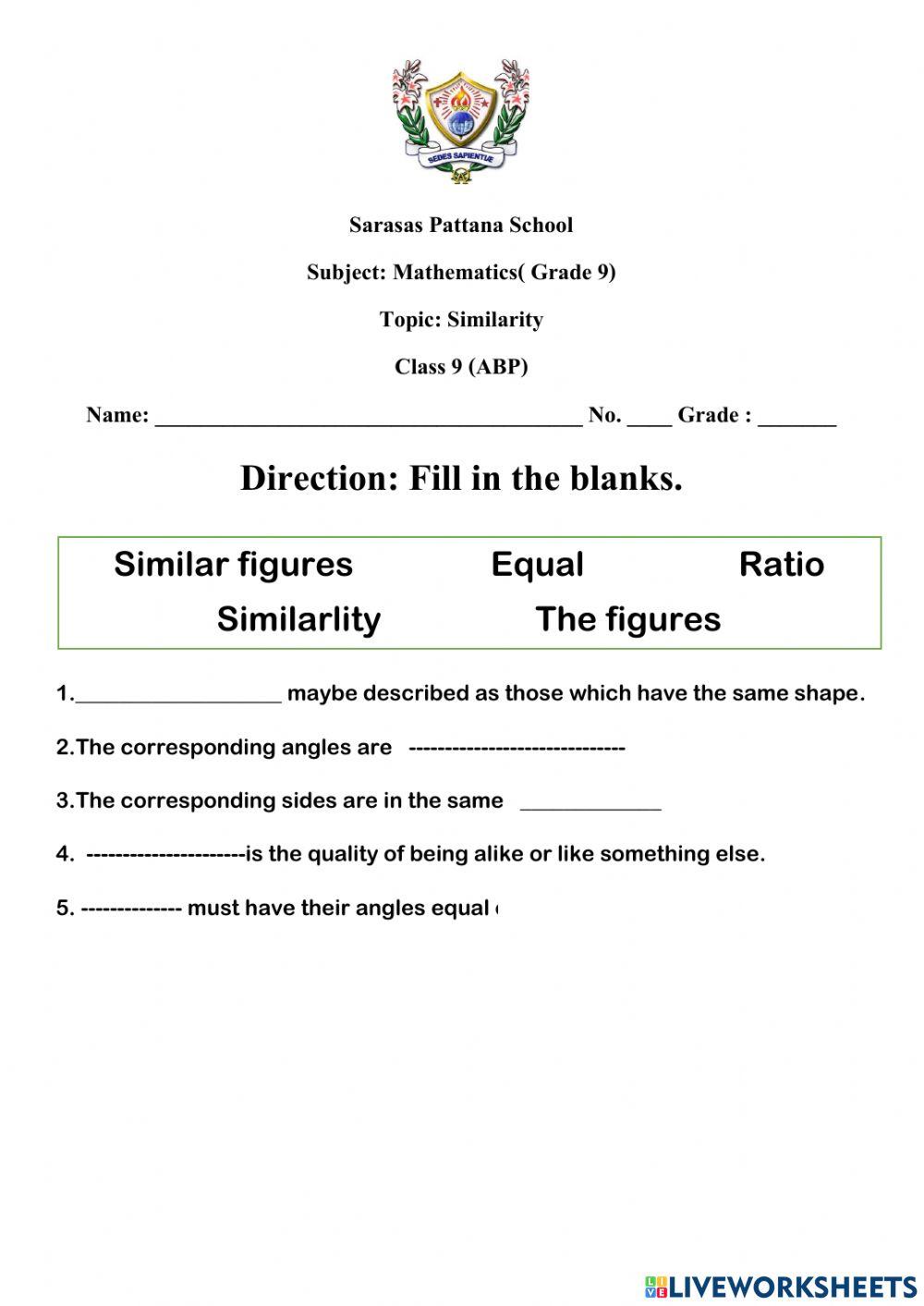 Similarity online worksheet | Live Worksheets