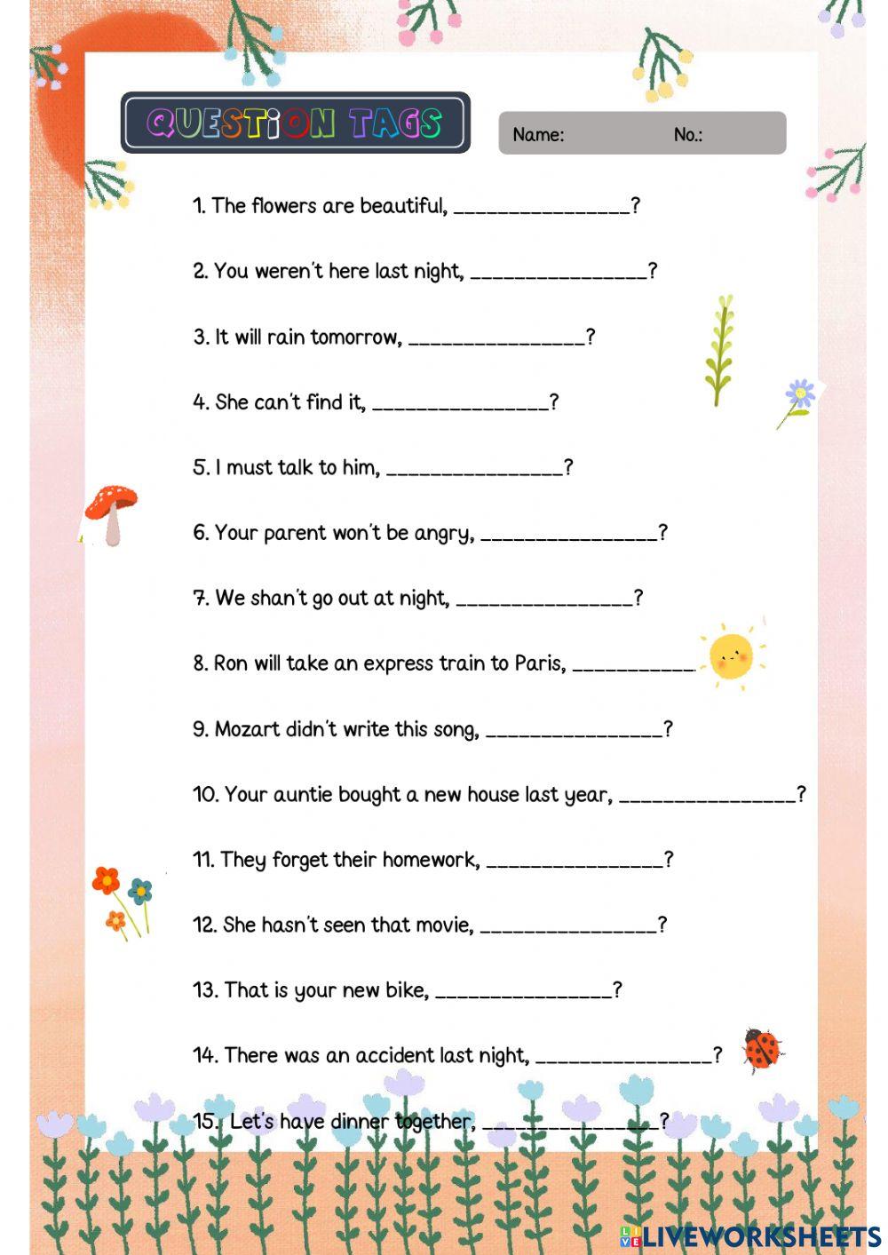 Question tag | Free Interactive Worksheets | 1378233