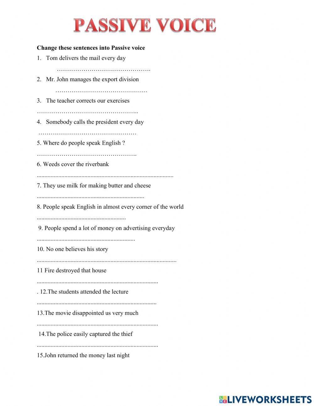 Passive voice online exercise for Grade 8+ | Live Worksheets
