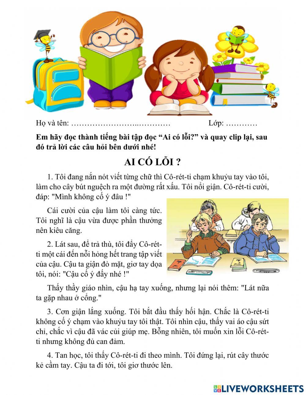 Bài tập về nhà 10-9 worksheet | Live Worksheets