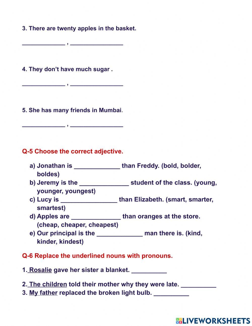 Revision Test class-3 worksheet | Live Worksheets