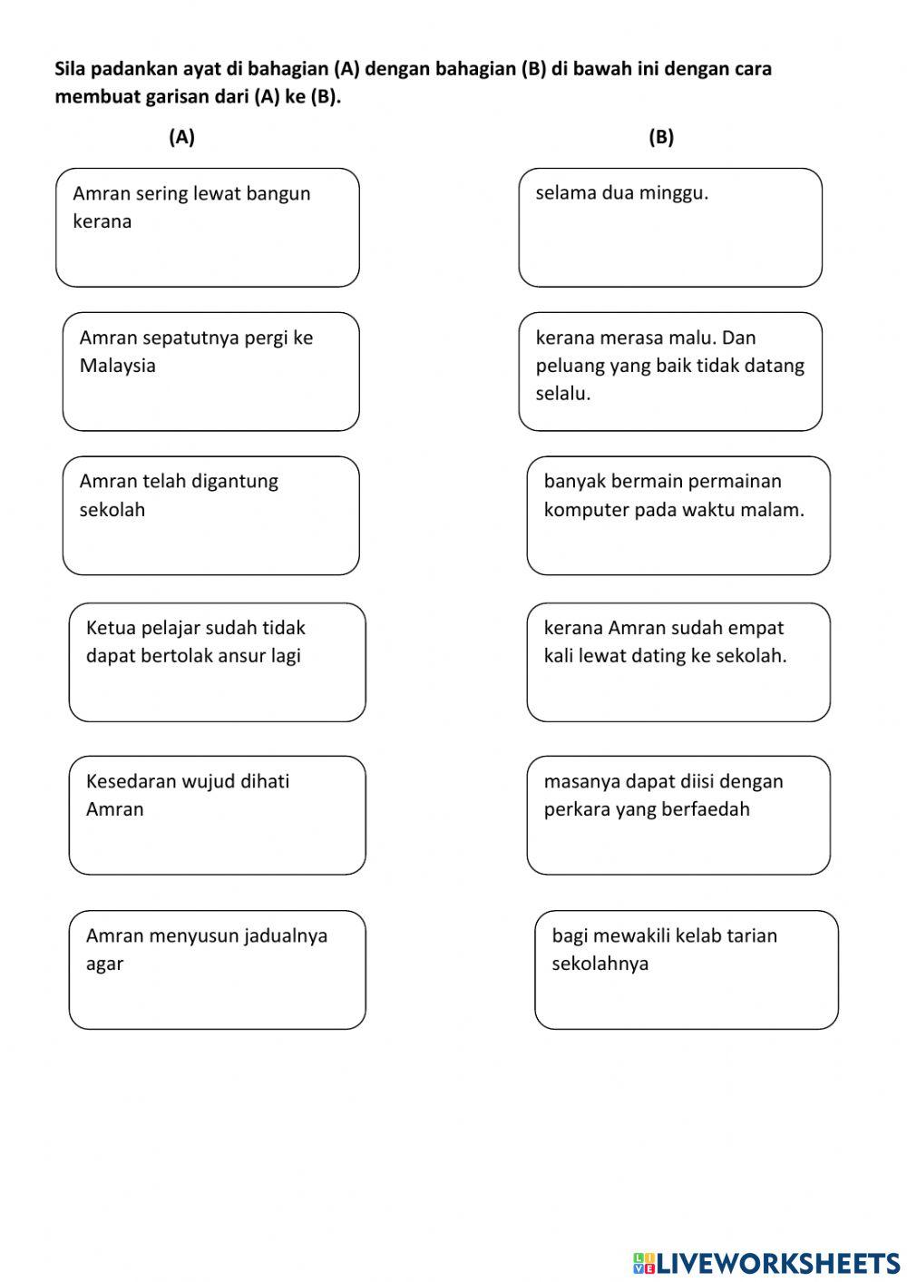 Menghargai dan menepati masa (Ulangkaji) worksheet | Live Worksheets