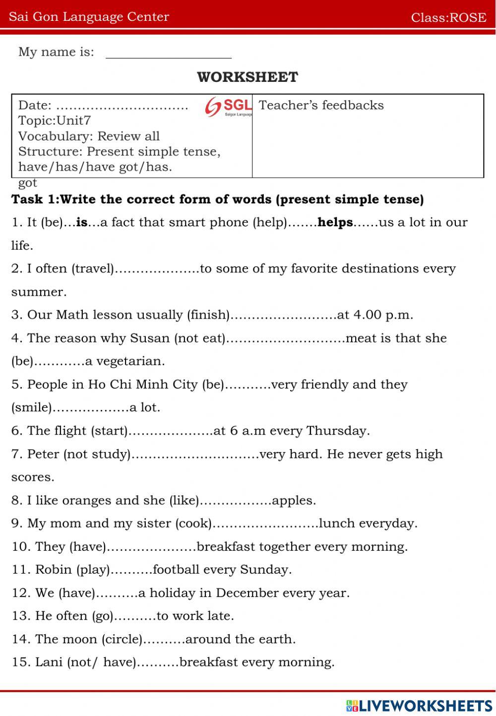 Simple tense | Live Worksheets