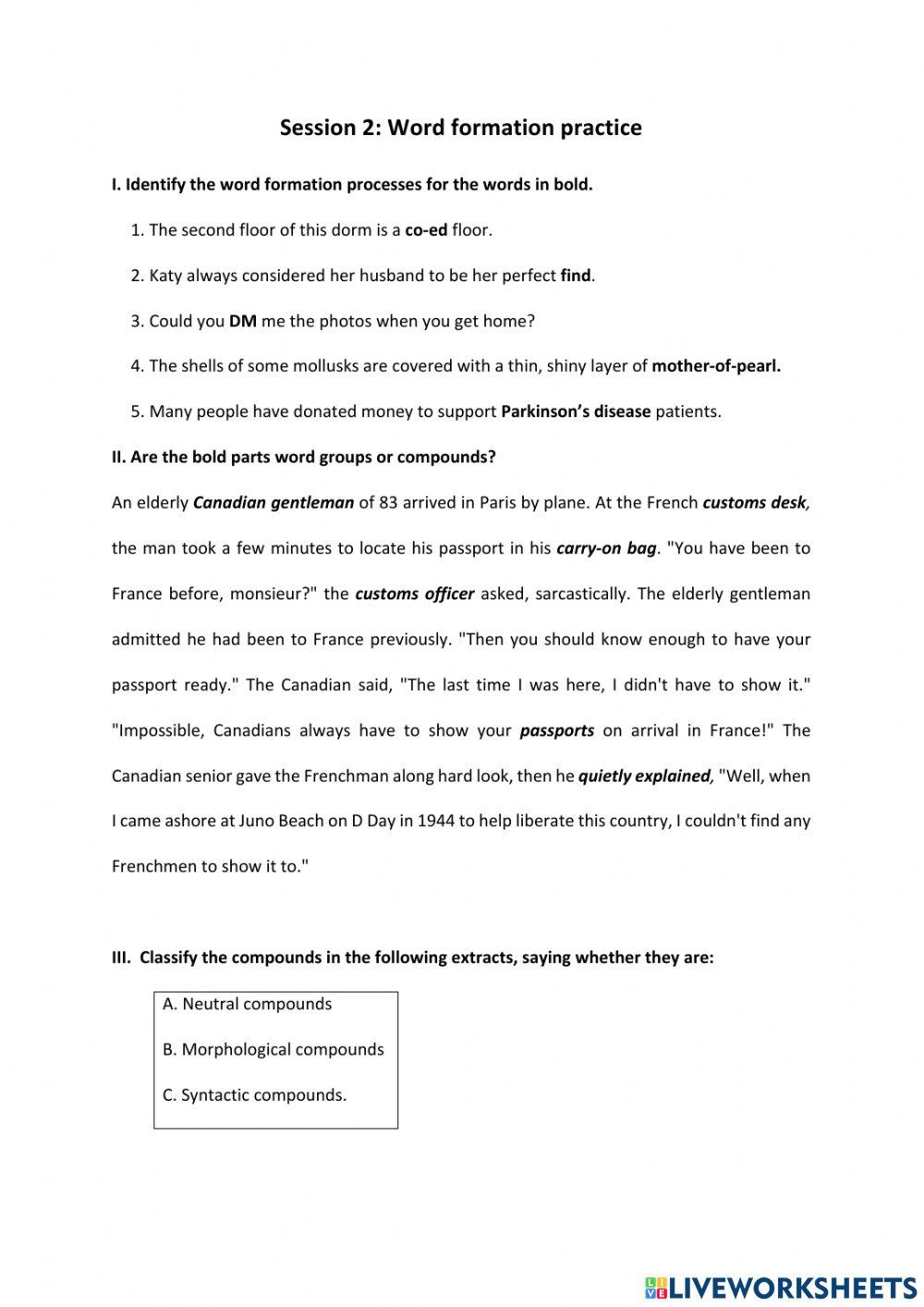 Word formation practice 3885266 | PAnh | Live Worksheets