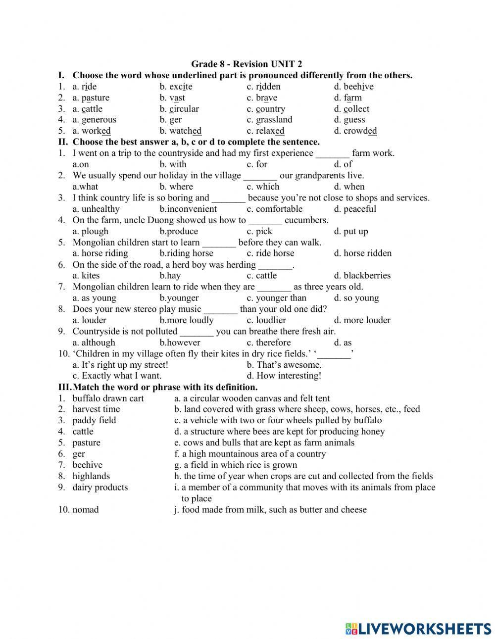 Grade 8 - Unit … | Free Interactive Worksheets | 1379012