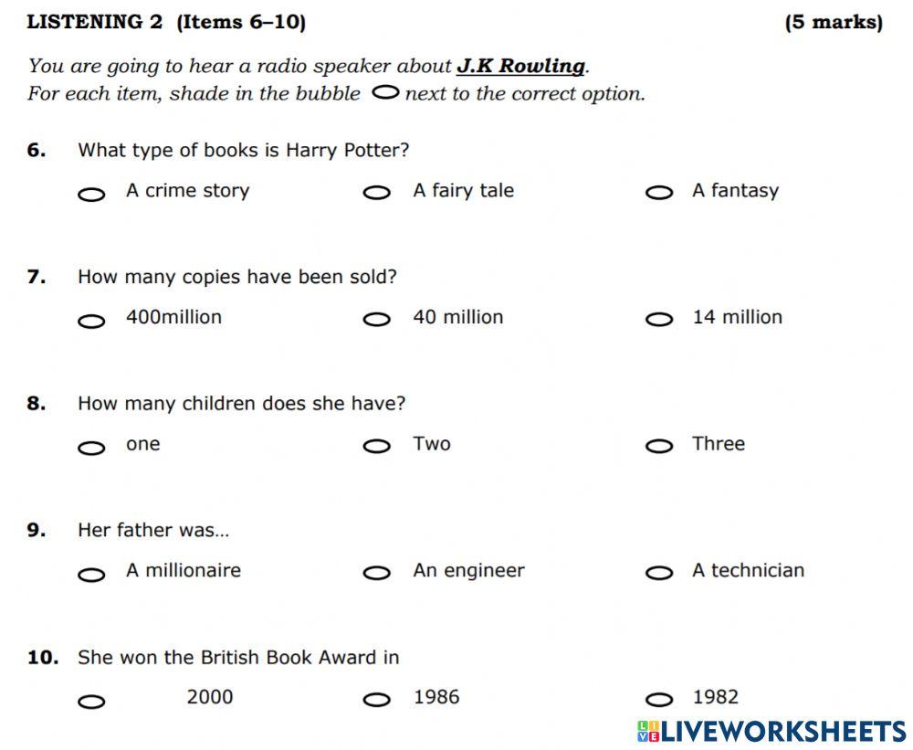 Listen and number online activity for G 9A | Live Worksheets