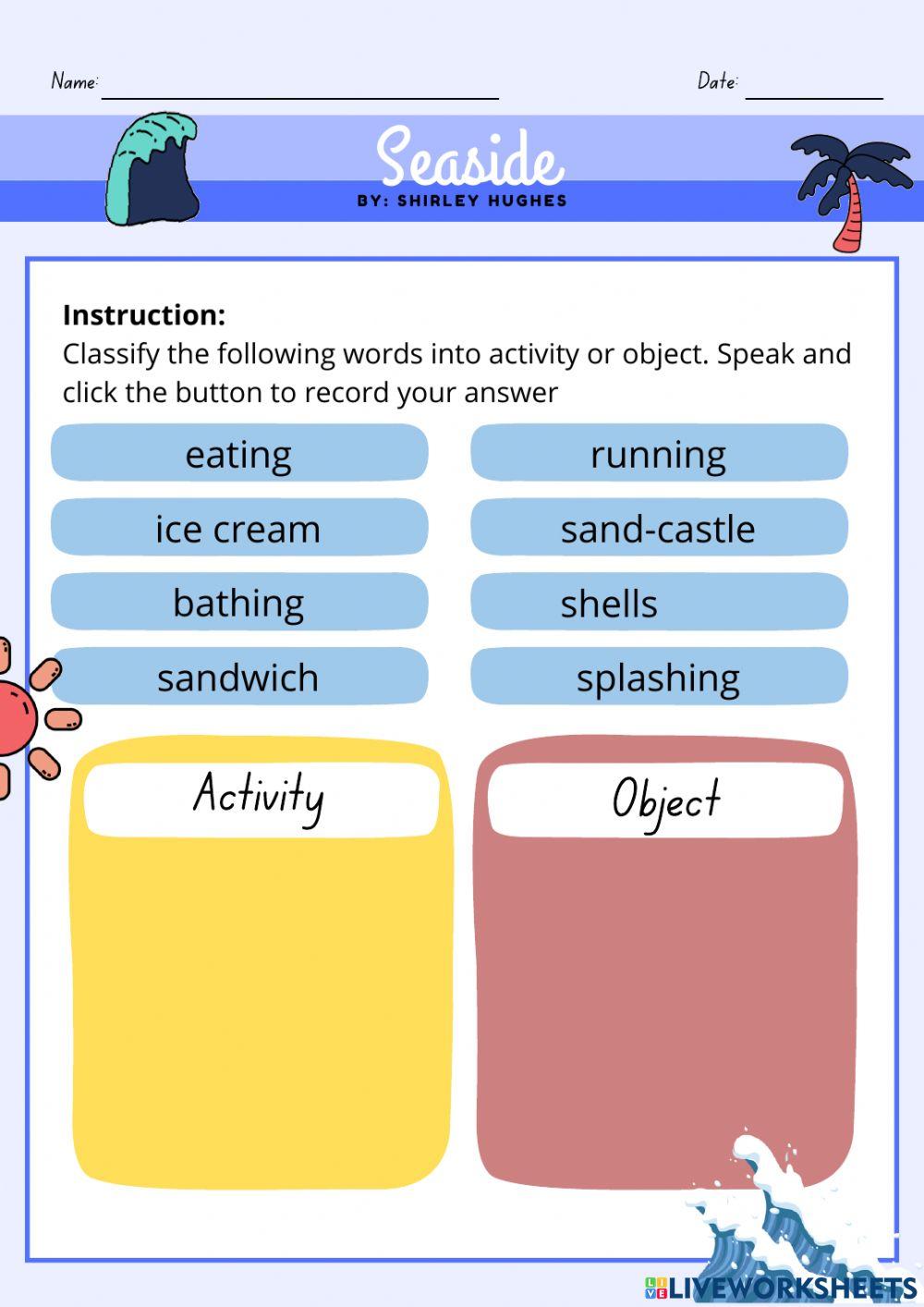 Seaside by Shirley Hughes It's Lit Speaking worksheet | Live Worksheets