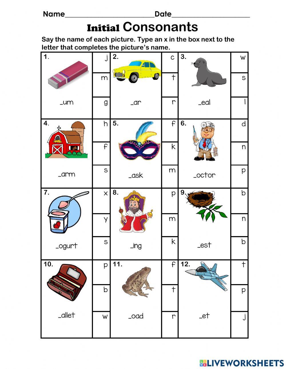 Initial Consona… | Free Interactive Worksheets | 1380406