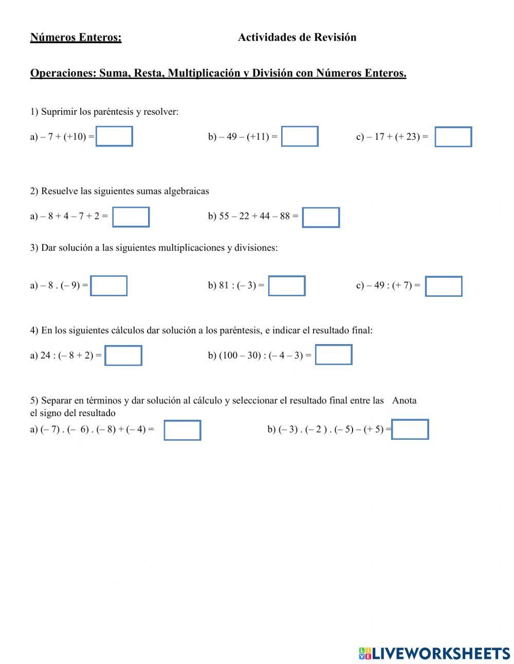 Numeros enteros online exercise for OCTAVO | Live Worksheets