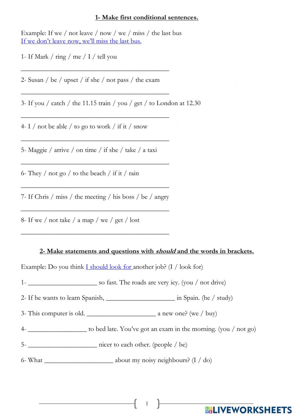 Repaso Should, Conditionals 1 - 2, Past Simple, Present Perfect ...
