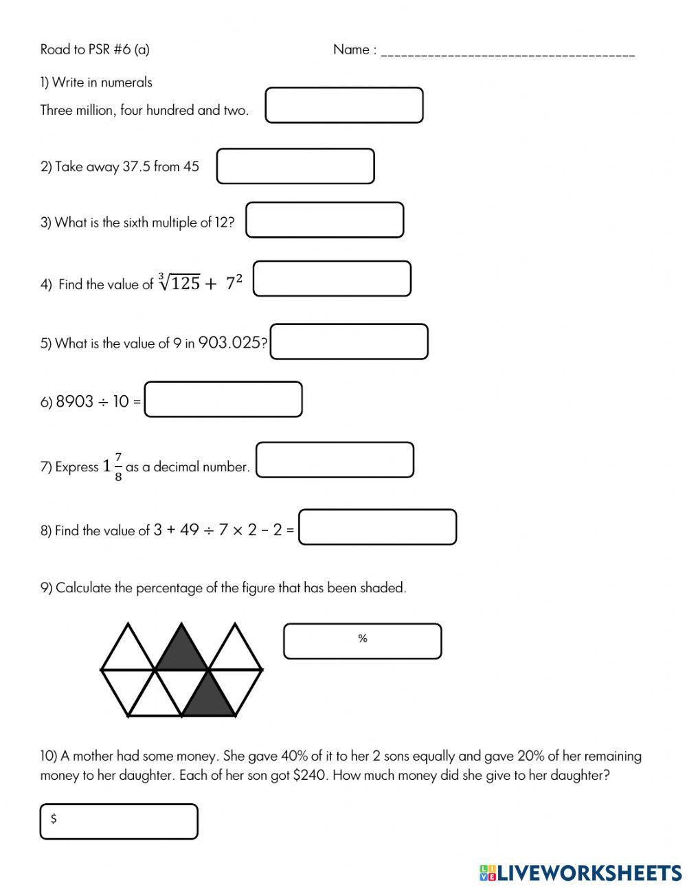 Road to PSR -6 | Free Interactive Worksheets | 1380533