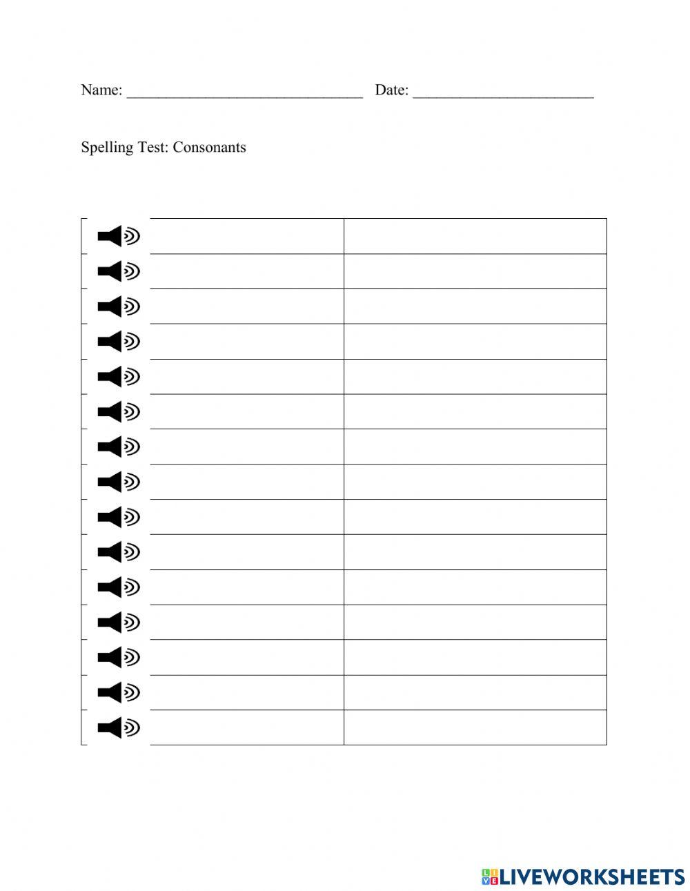 Spelling Test 1102 | donnasears | Live Worksheets